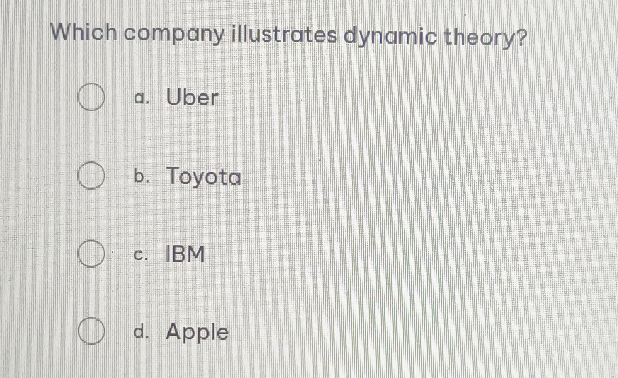 Which company illustrates dynamic theory? | StudyX
