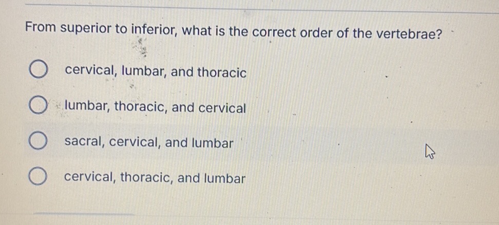 From superior to inferior, what is the | StudyX