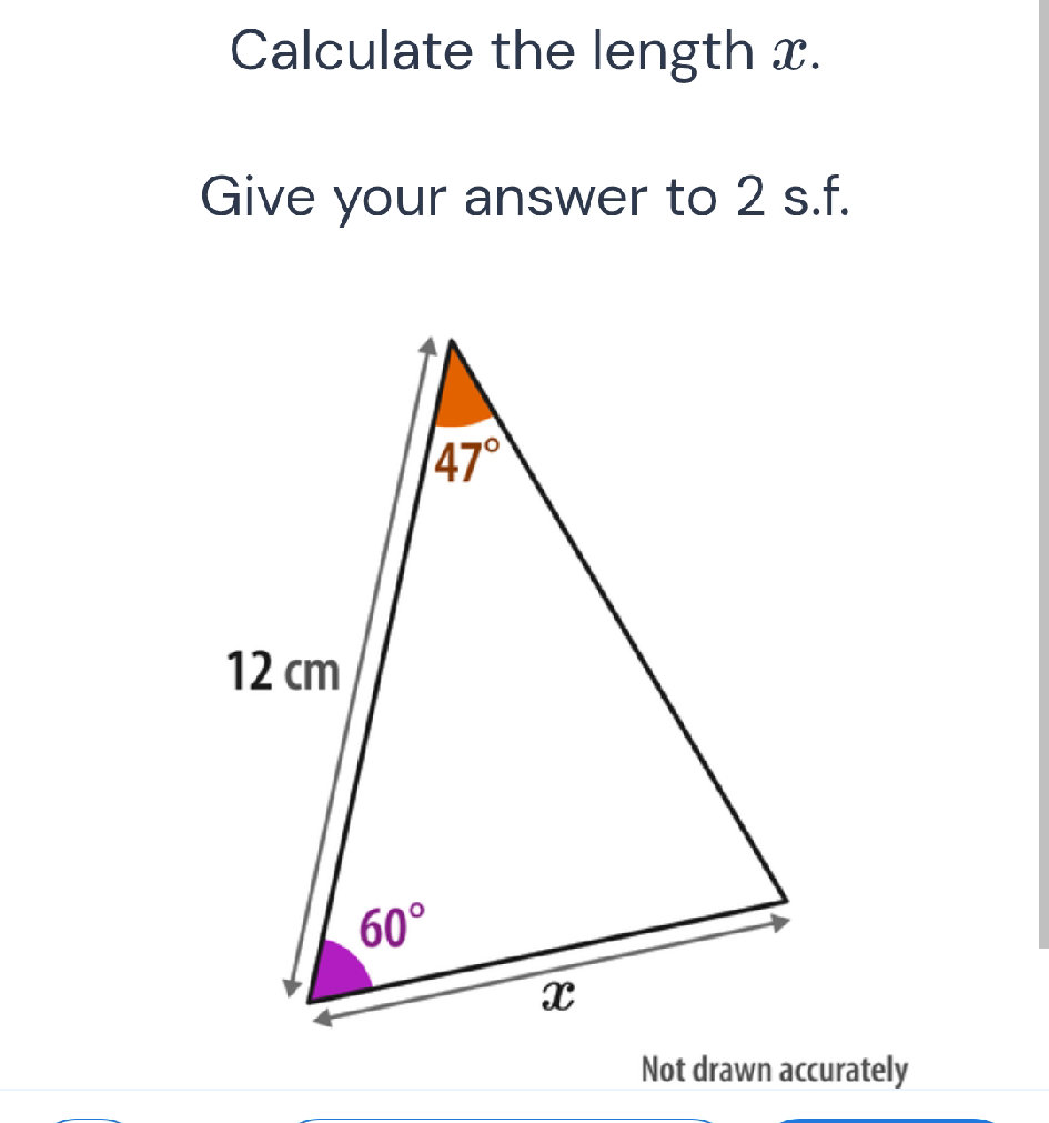 Calculate the length $x$. Give your answer | StudyX