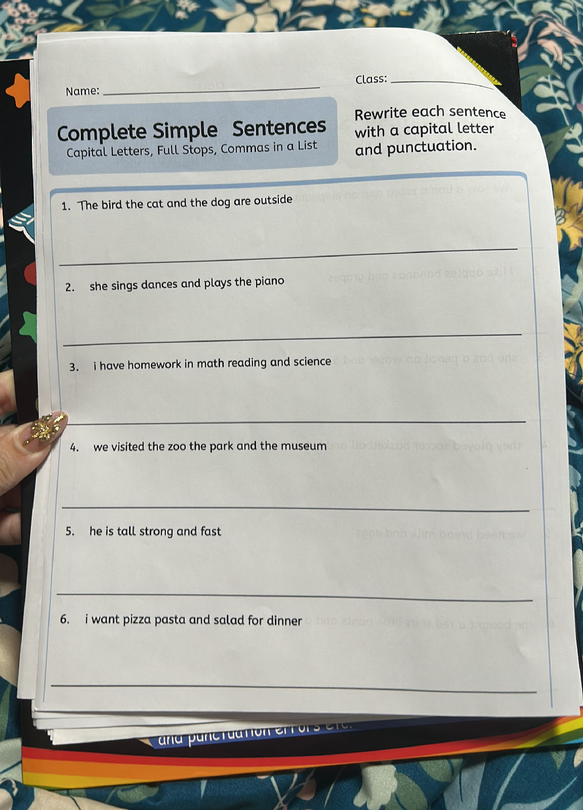 Complete Simple Sentences Capital Letters, | StudyX