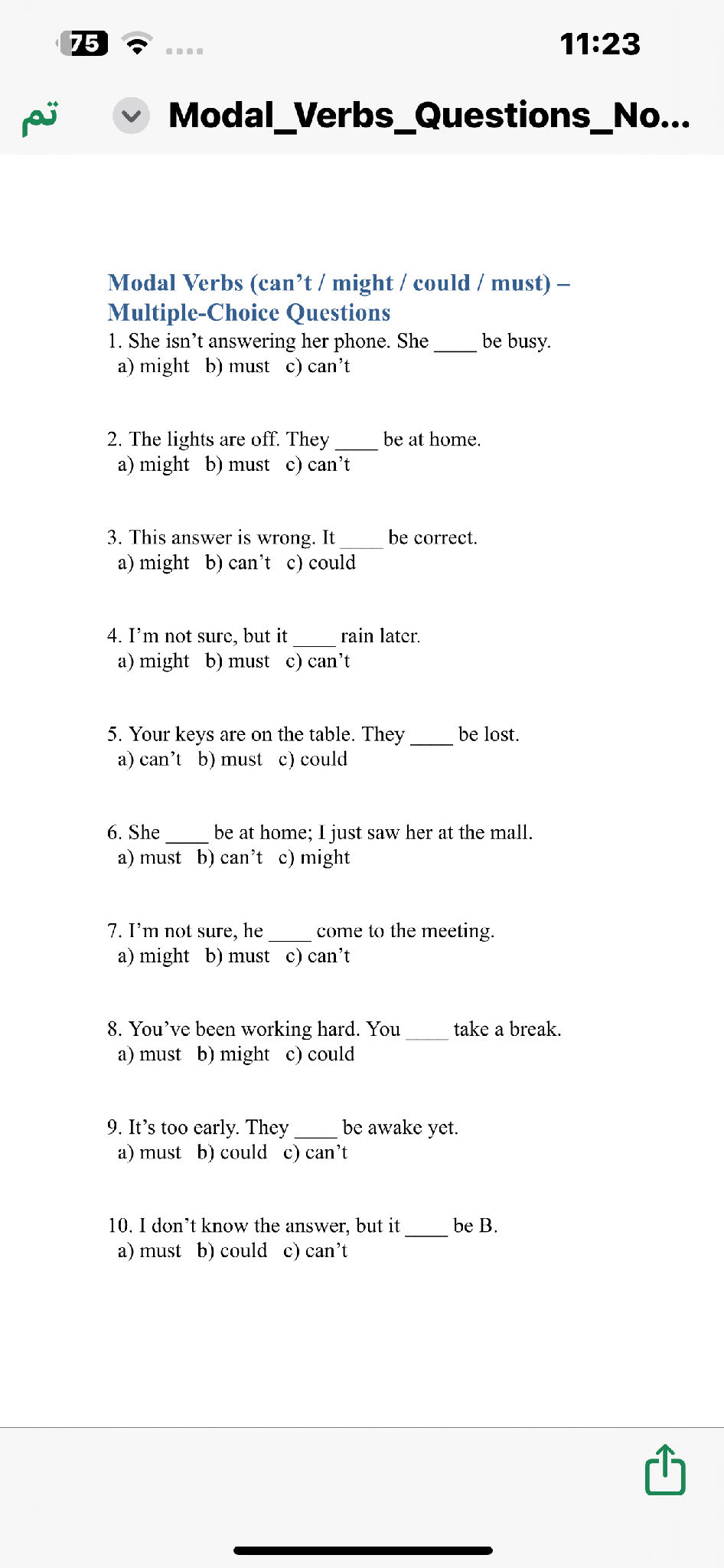 Modal Verbs (can't / might / could / must) – | StudyX