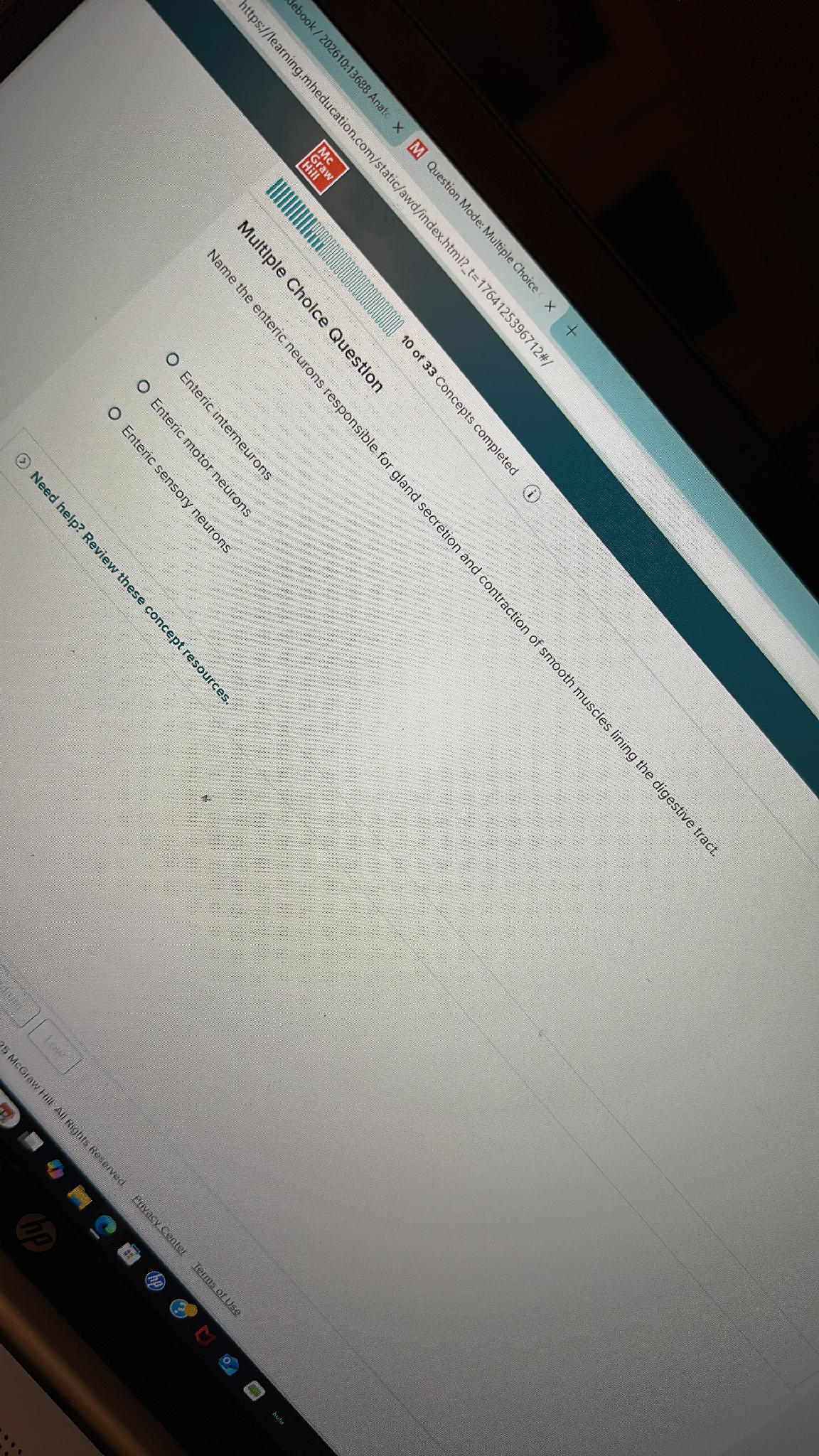 Multiple Choice Question Name the enteric | StudyX