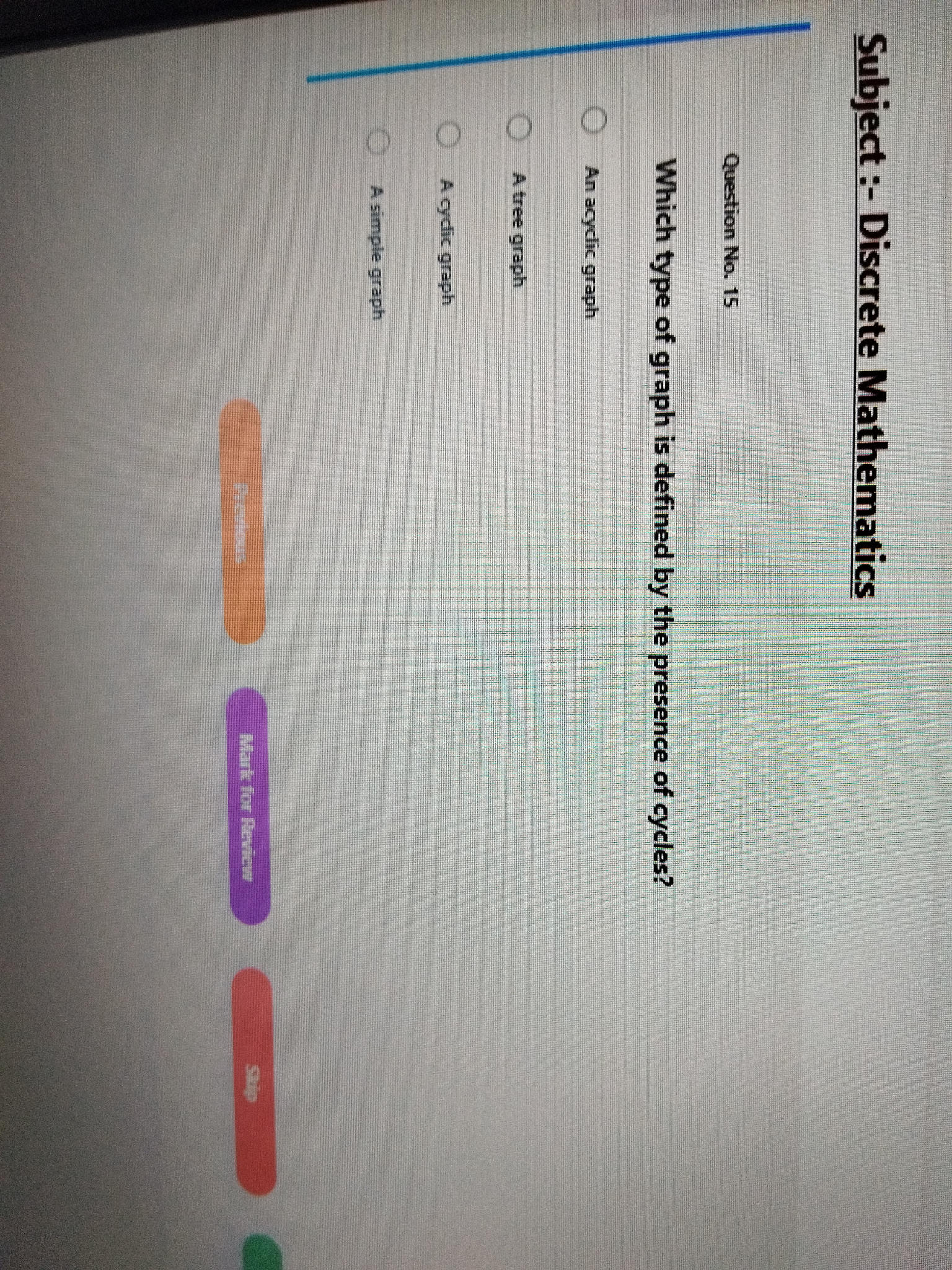 Question No. 15 Which type of graph is | StudyX