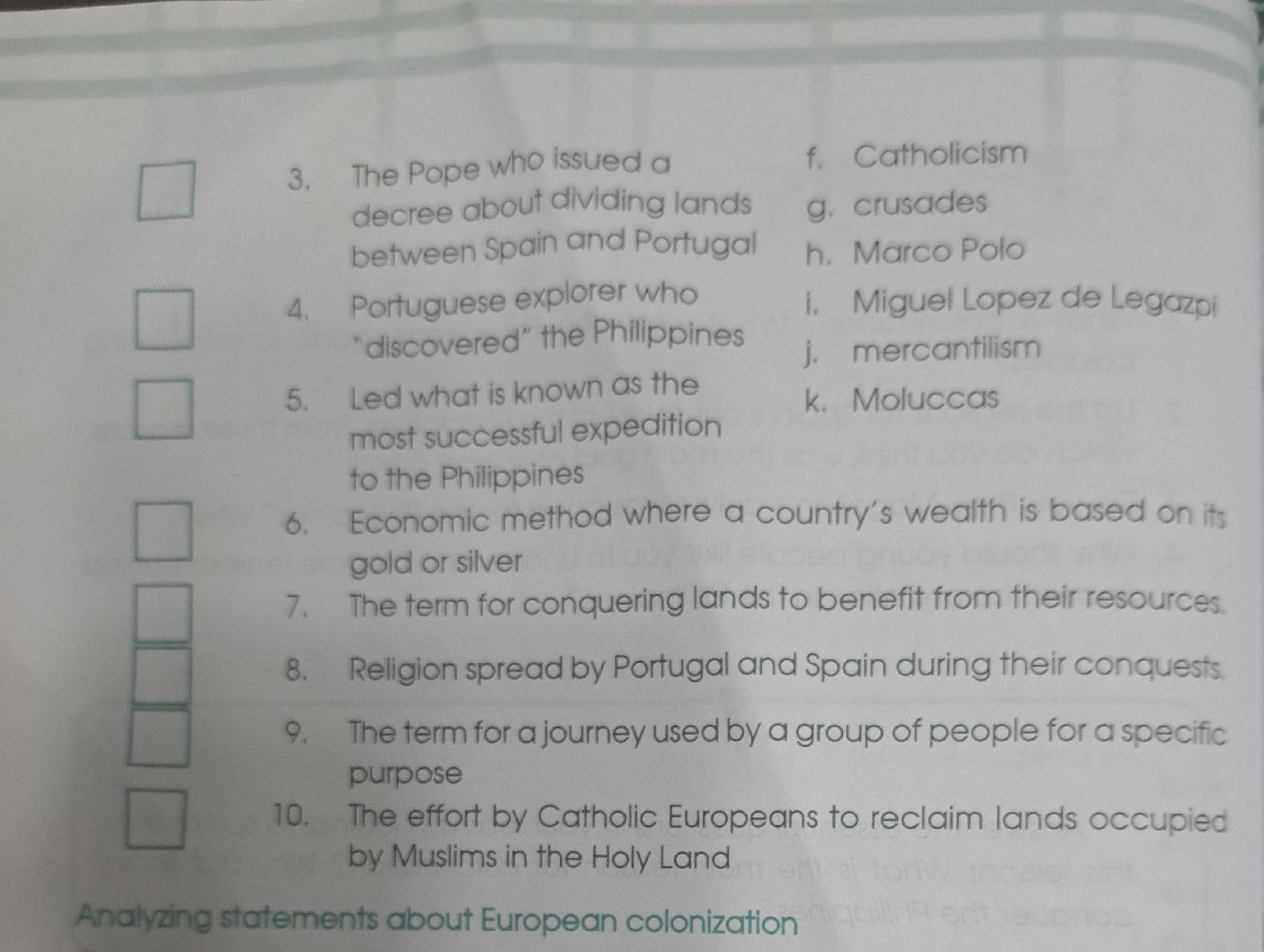Match the following descriptions (3-10) with | StudyX