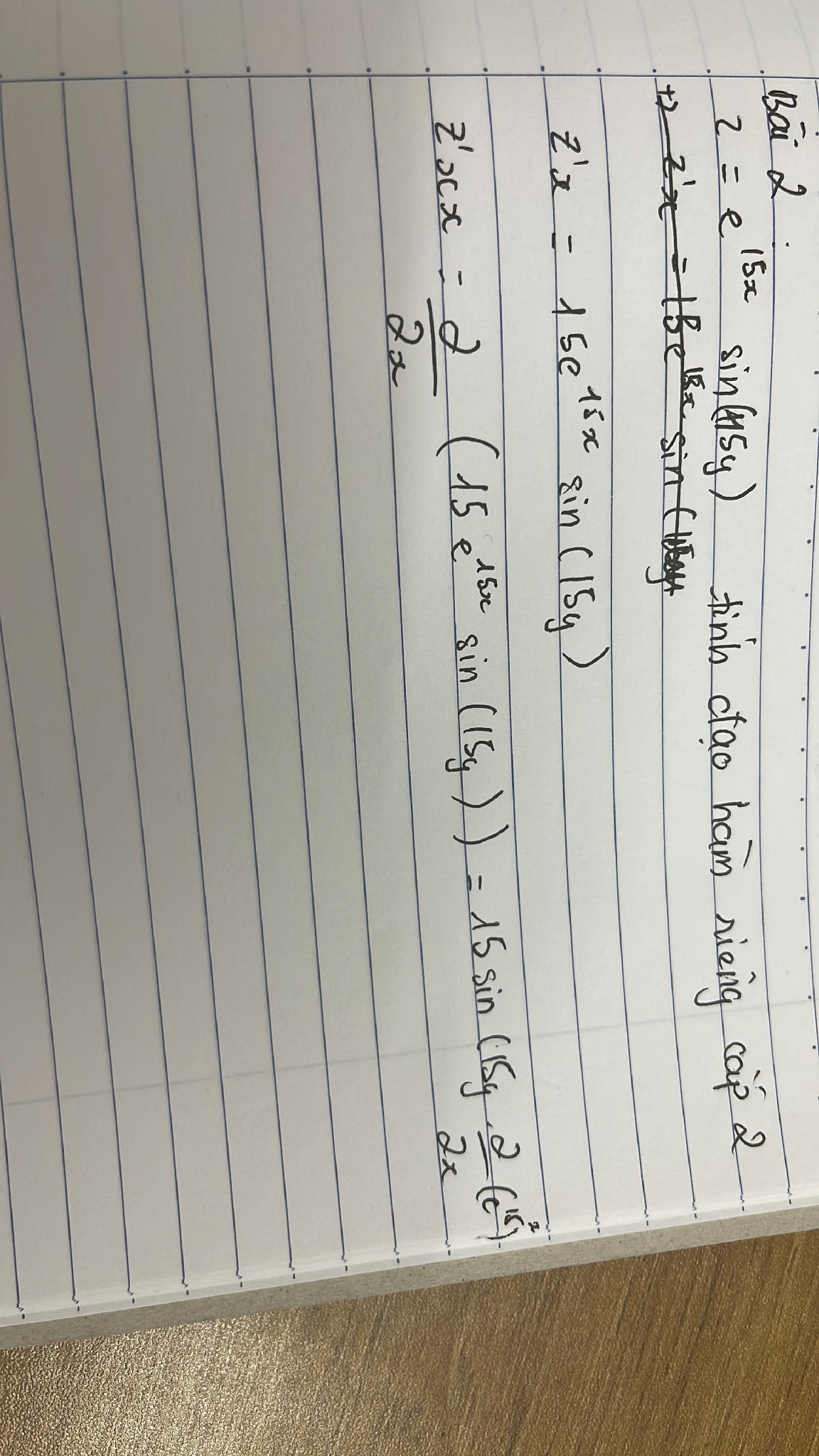 Bài 2: Cho $z = e^{15x} (15y)$ Tính đạo hàm | StudyX