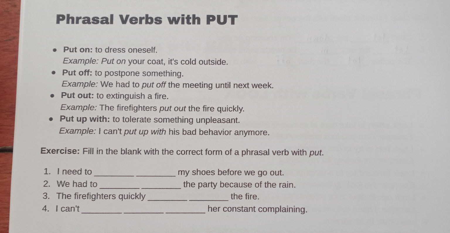 Phrasal Verbs with PUT • Put on: to dress | StudyX