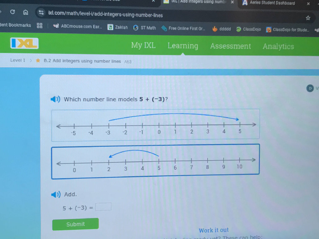 Which number line models $5 + (-3)$? | StudyX