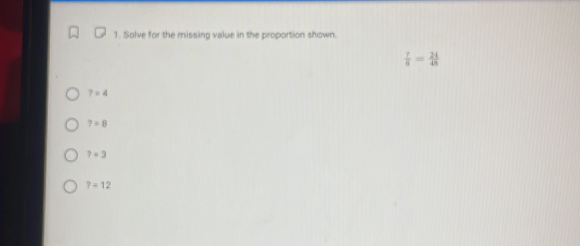 1. Solve for the missing value in the | StudyX