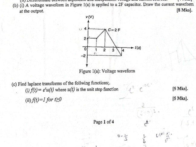 (b) (i) A voltage waveform in Figure 1(a) is | StudyX