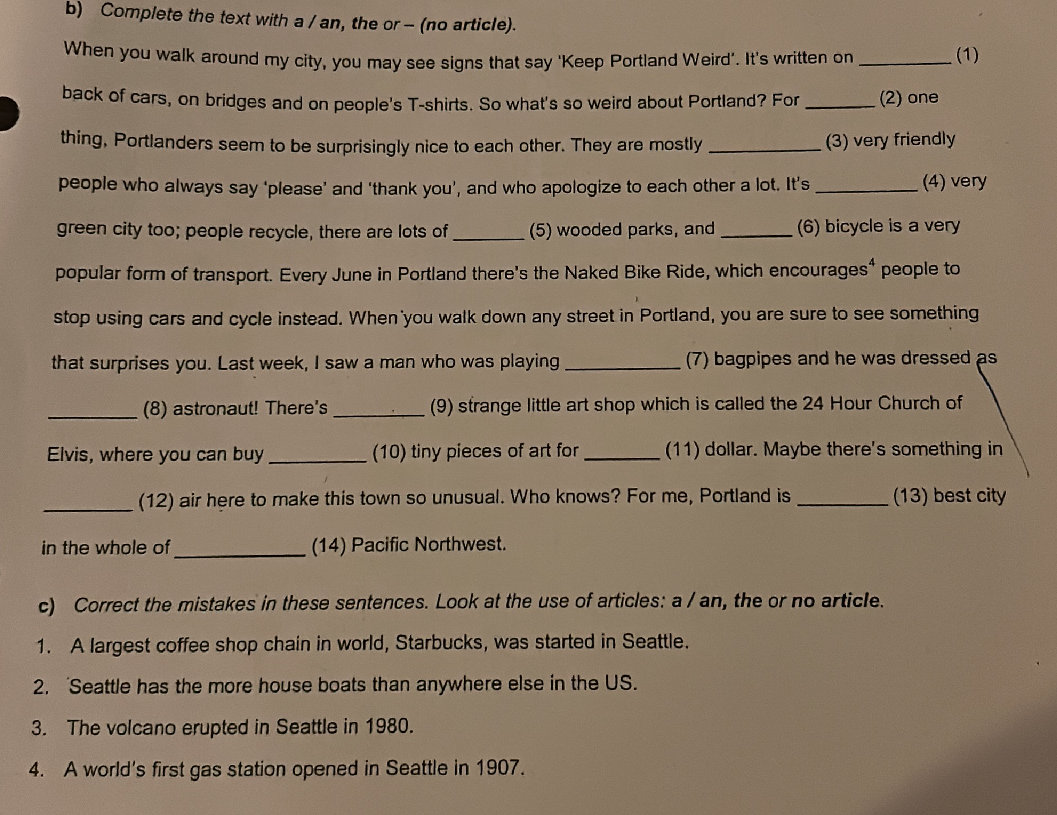 Complete the text with a / an, the or – (no | StudyX