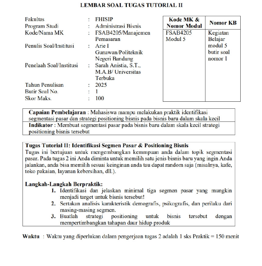LEMBAR SOAL TUGAS TUTORIAL II Informasi | StudyX
