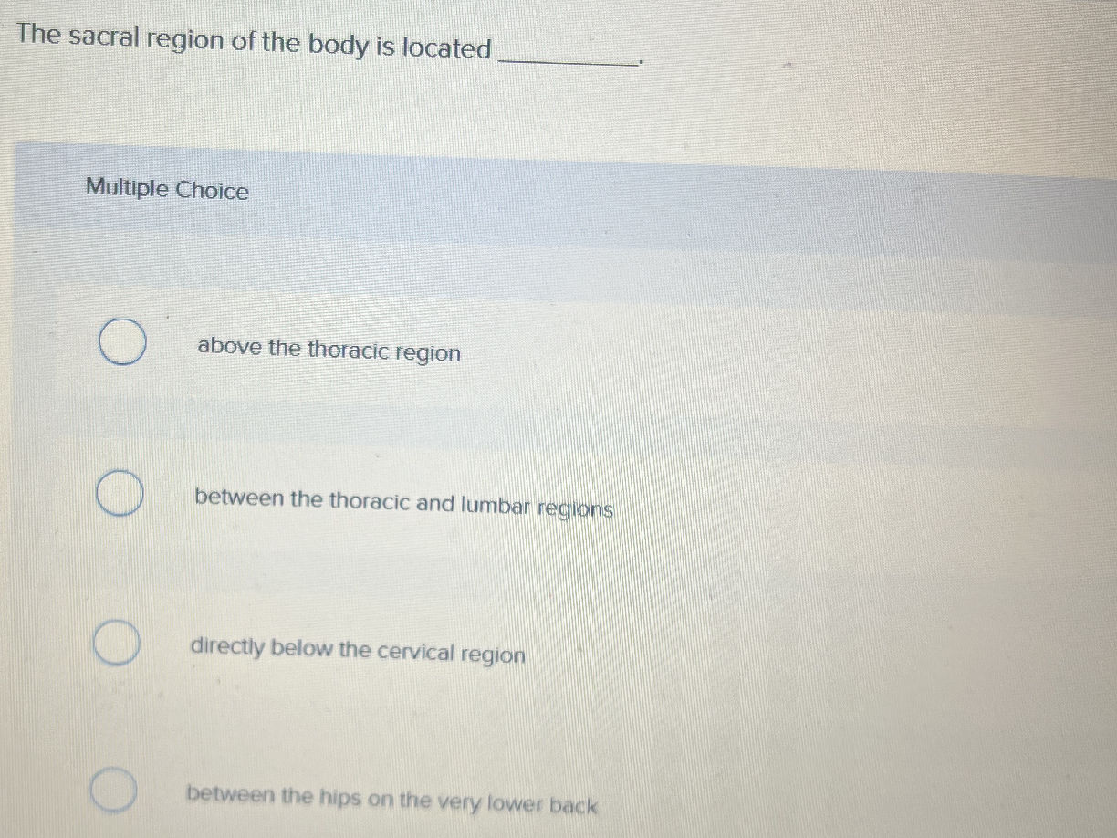 The sacral region of the body is located | StudyX