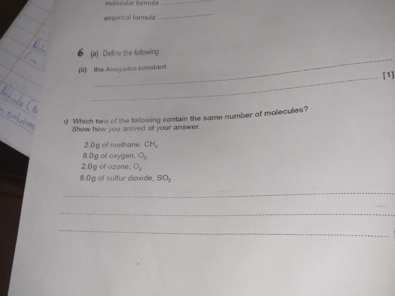 (a) Define the following (ii) the Avogadro | StudyX