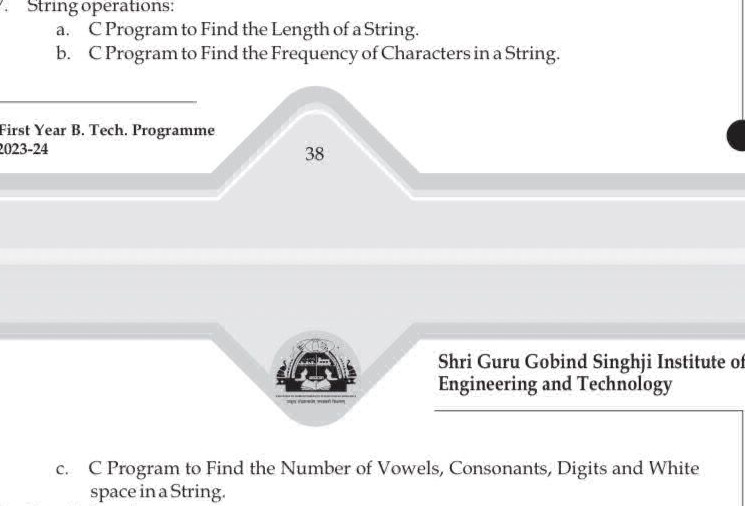 String operations: a. C Program to Find the | StudyX