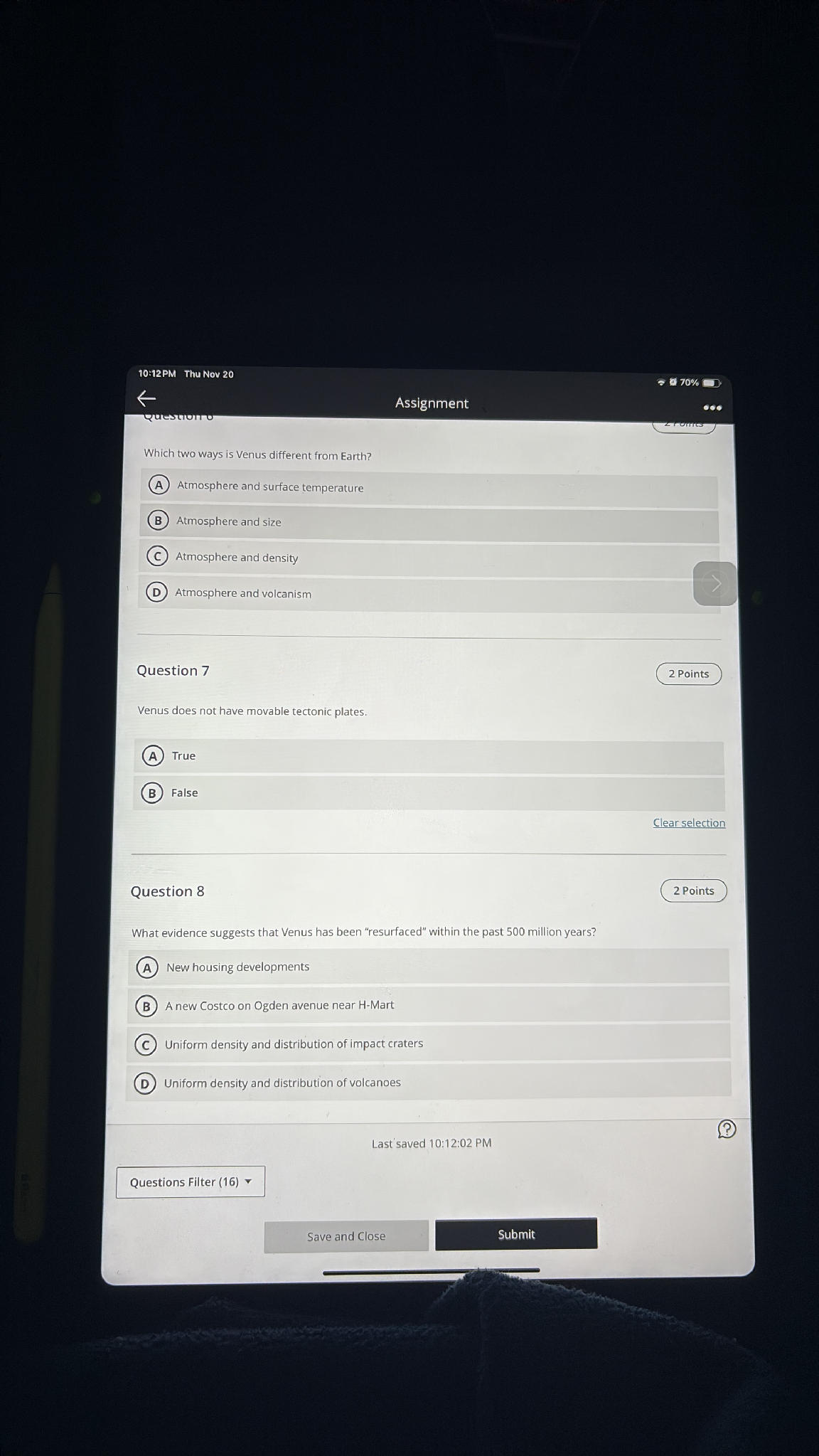 Question 6 Which two ways is Venus different | StudyX