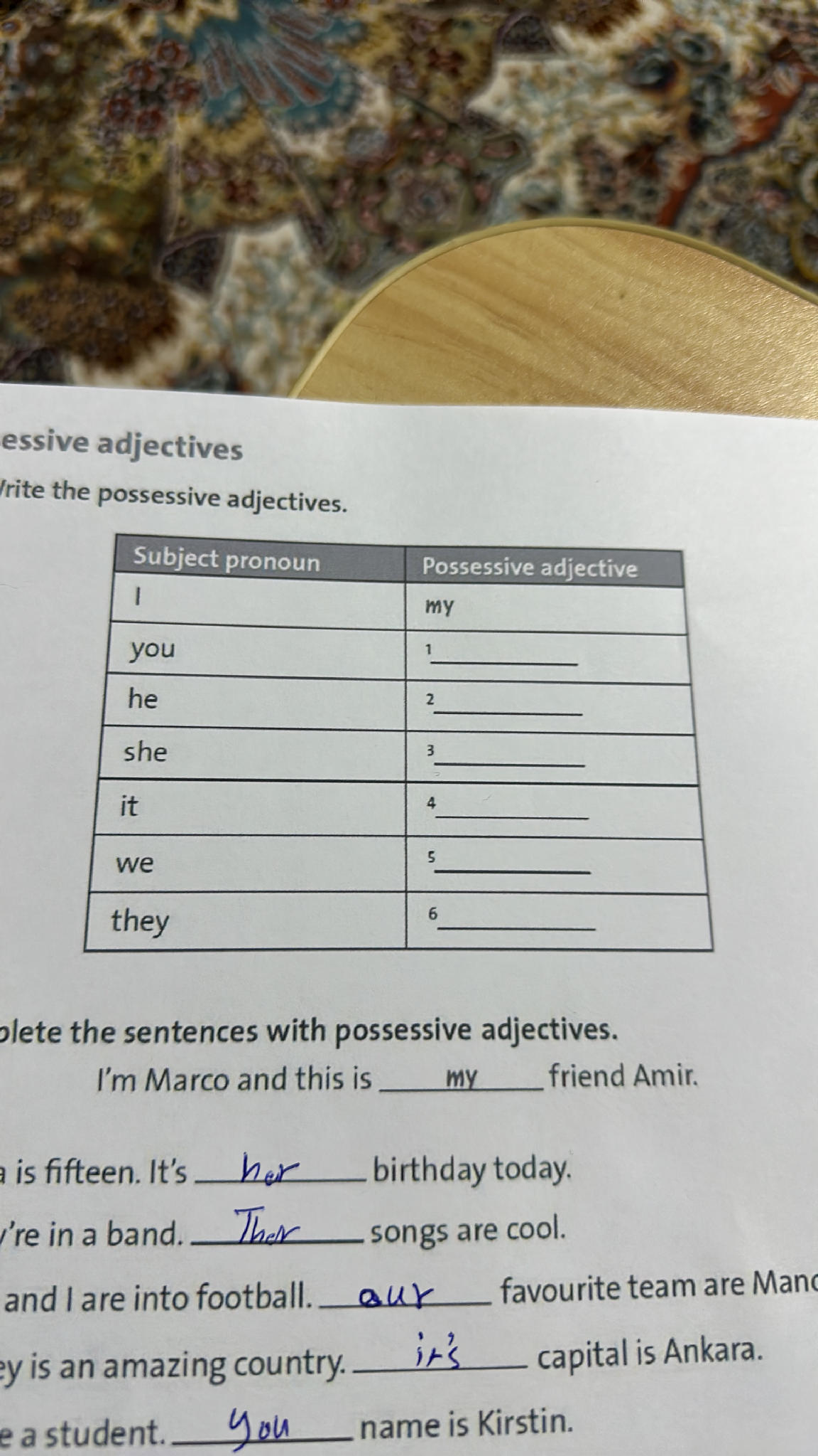 essive adjectives Write the possessive | StudyX