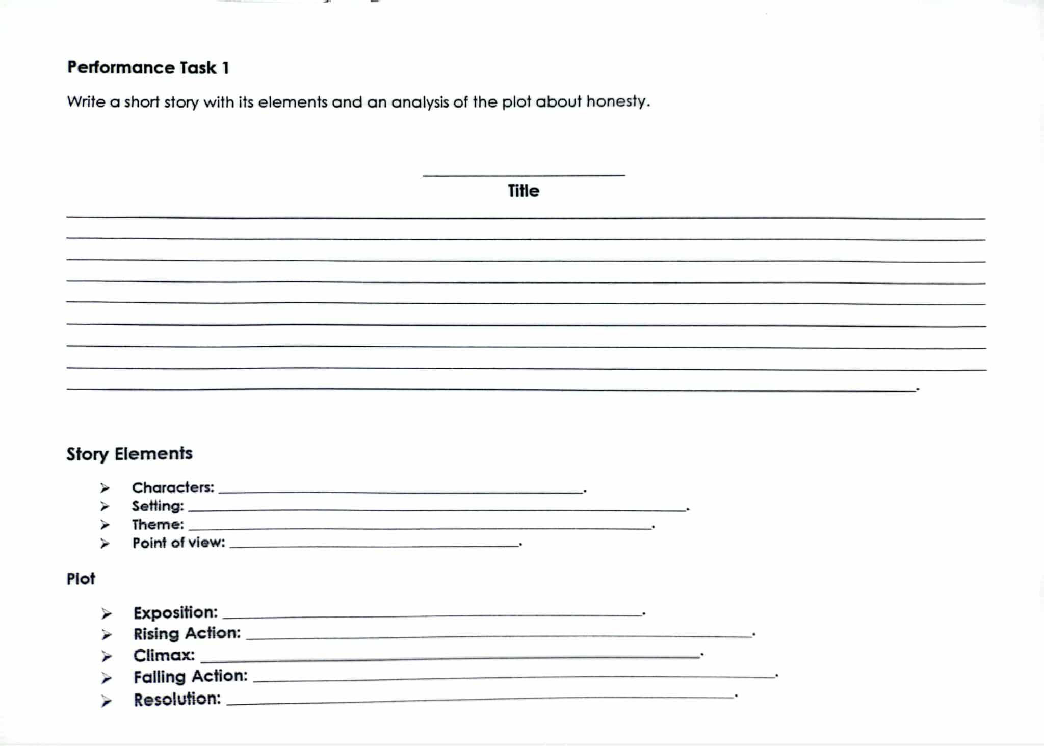 Performance Task 1 Write a short story with