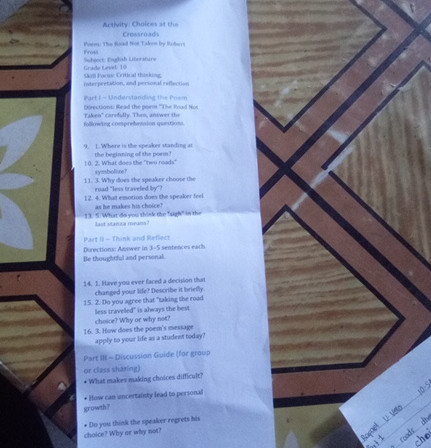 ACTIVITY: Choices at the Crossroads Poem: | StudyX