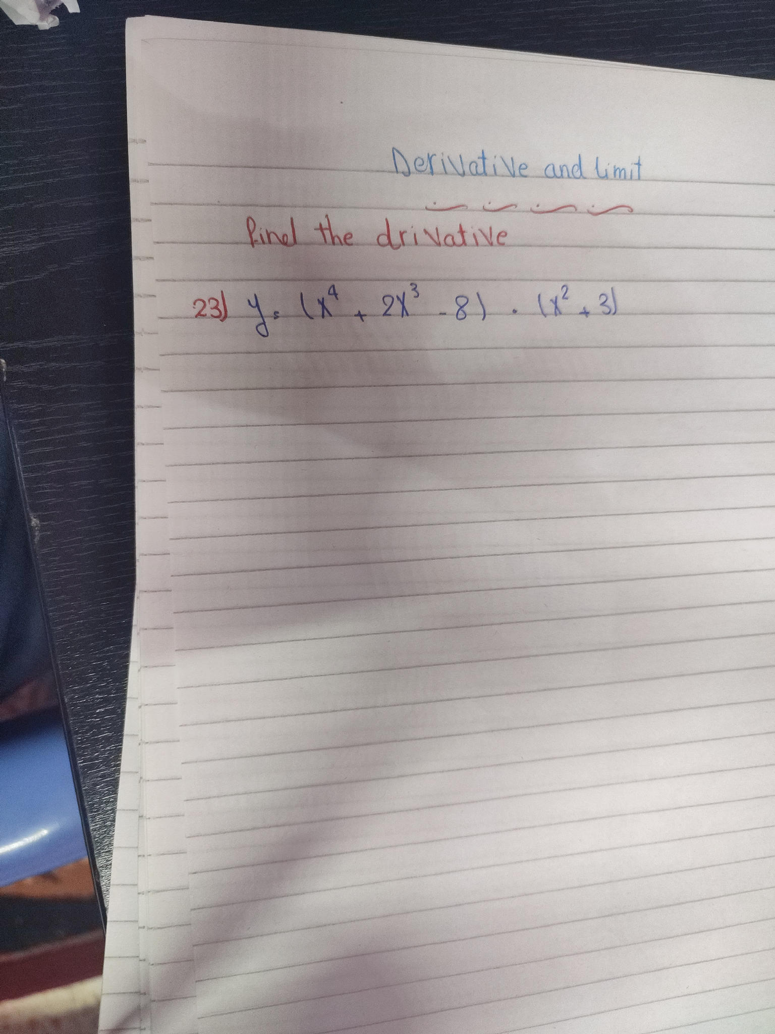 Derivative and limit Find the derivative 23) | StudyX
