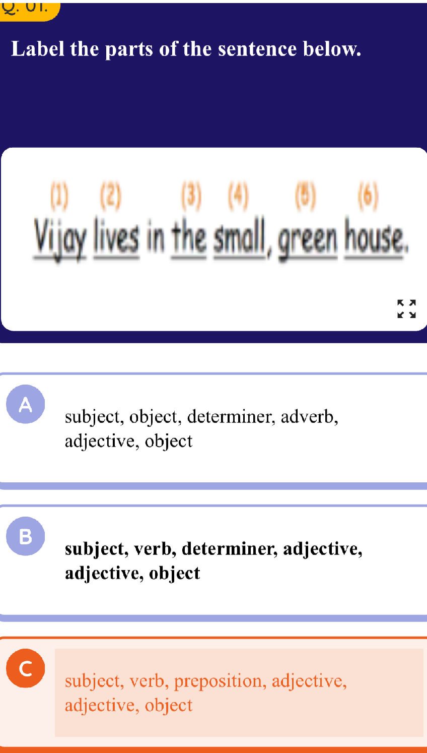 Label the parts of the sentence below. (1) | StudyX
