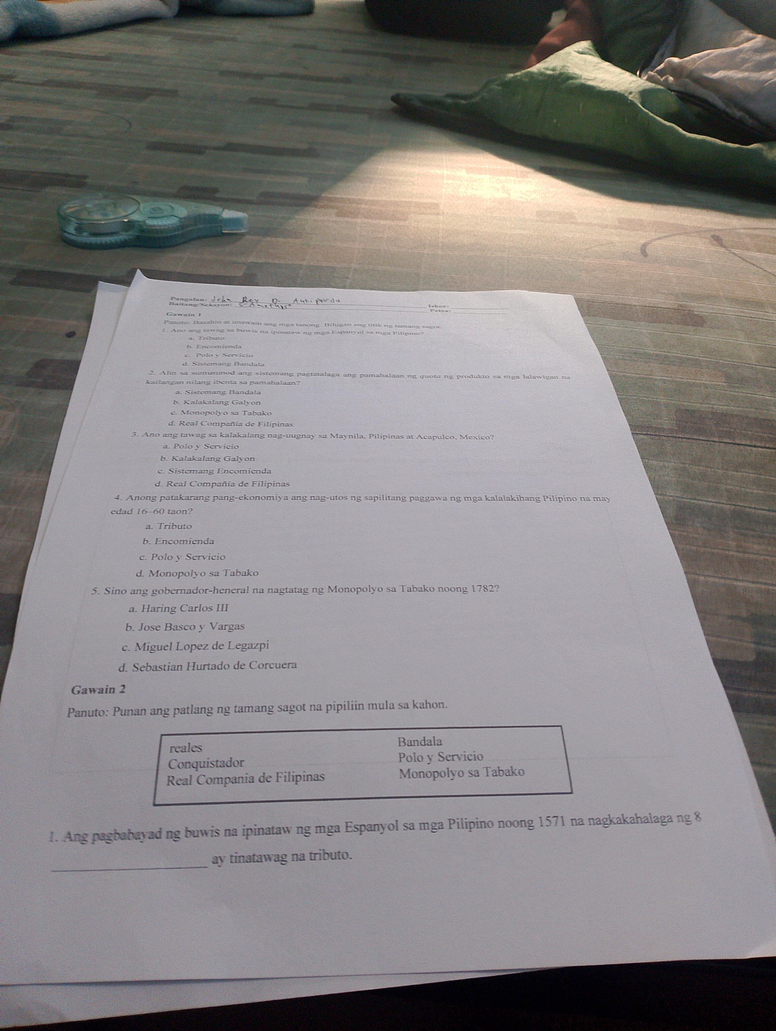 Gawain 1 Panuto: Basahin at unawain ang mga | StudyX