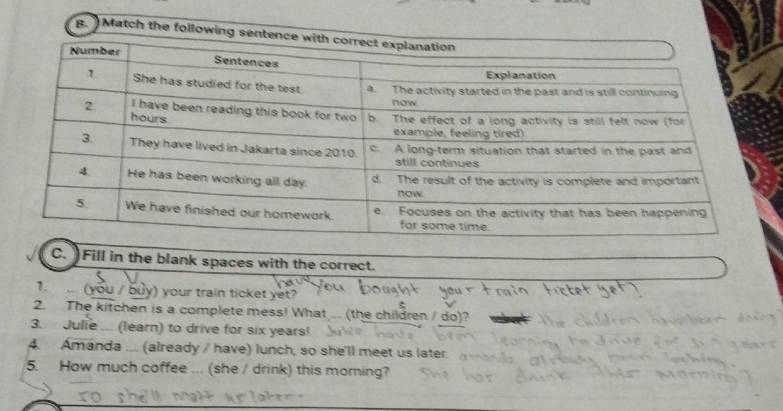 B. Match the following sentence with correct | StudyX