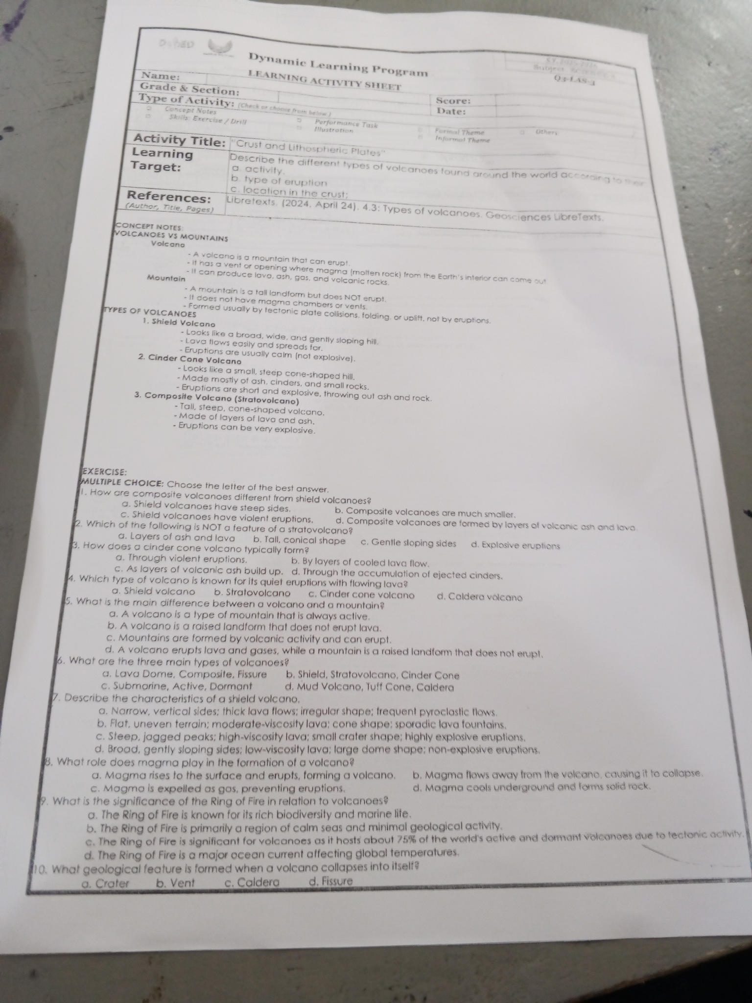 EXERCISE: MULTIPLE CHOICE: Choose the letter | StudyX