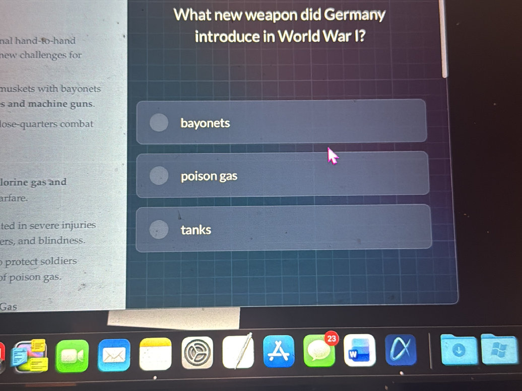 What new weapon did Germany introduce in | StudyX