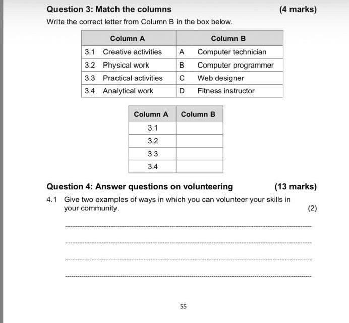 Question 3: Match the columns Write the | StudyX
