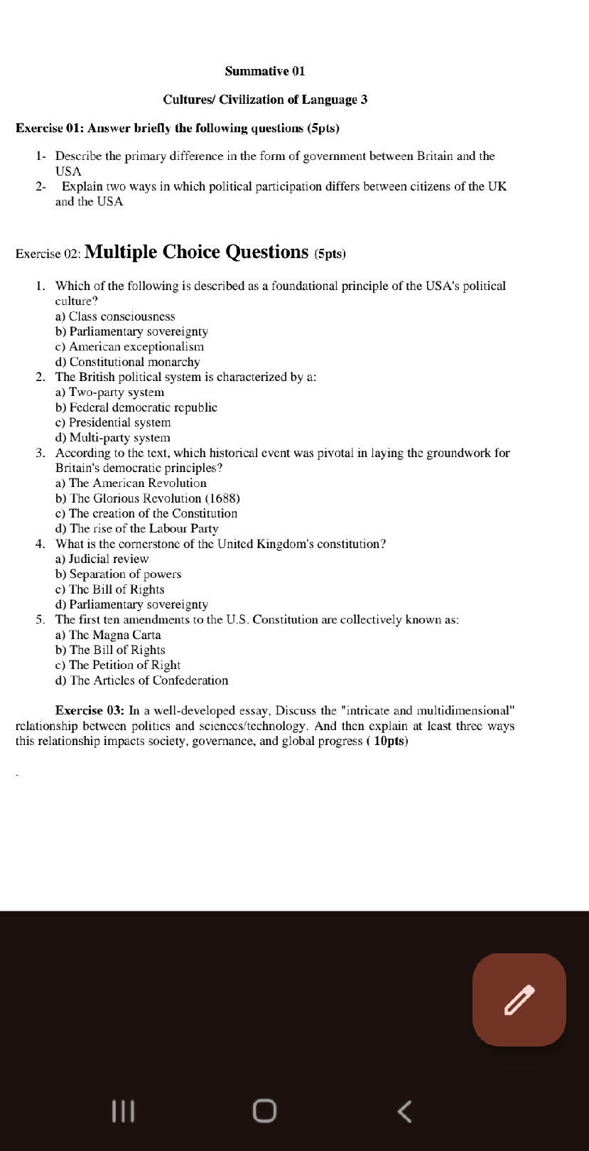 Exercise 02: Multiple Choice Questions | StudyX
