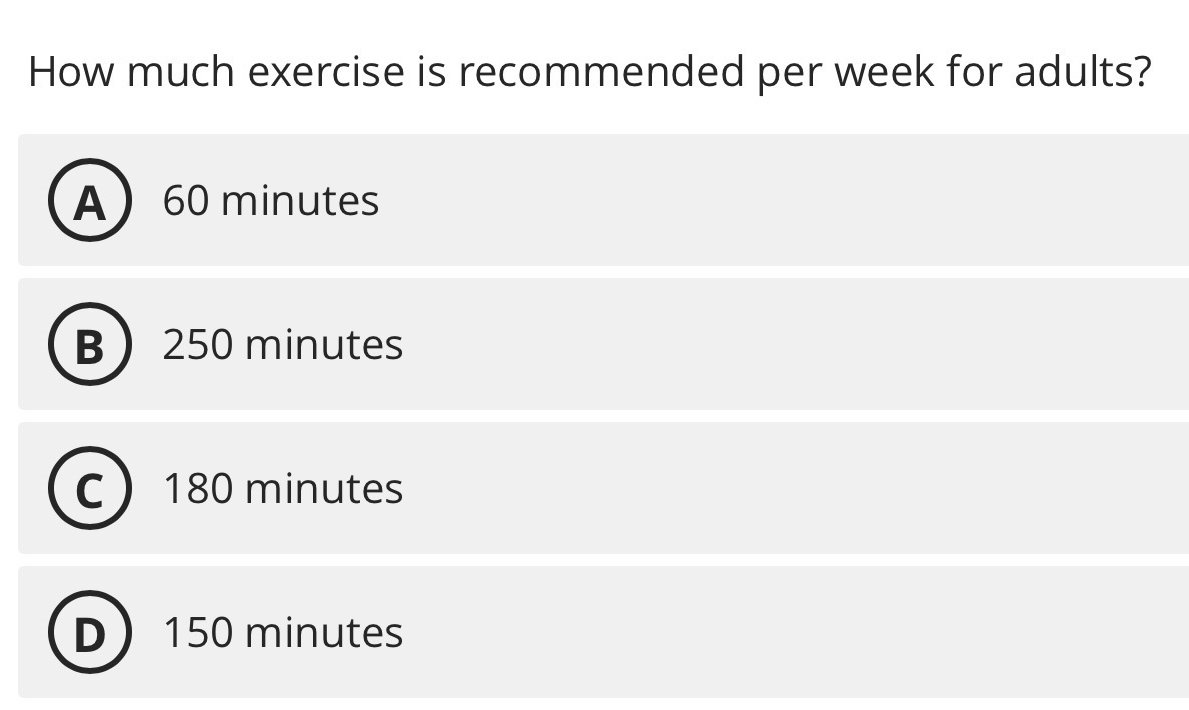 How much exercise is recommended per week | StudyX