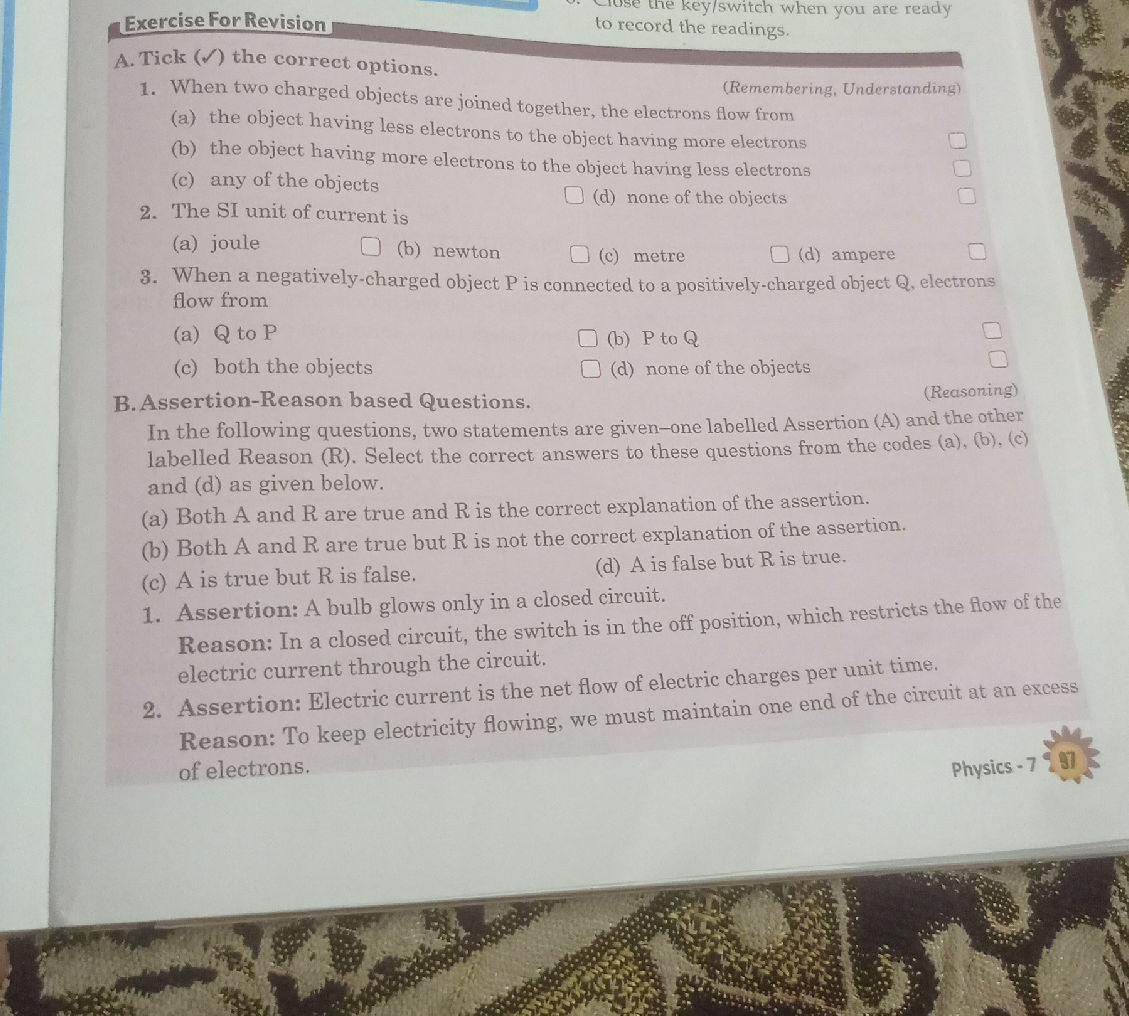 A. Tick ( ) the correct options. | StudyX