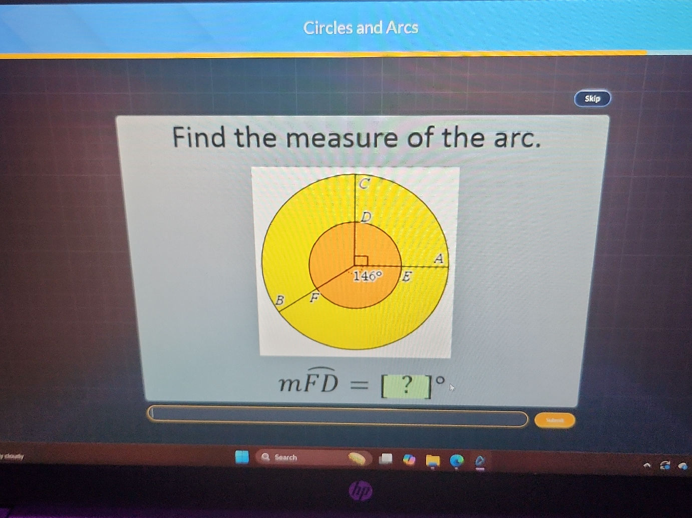 Find the measure of the arc. (Diagram shows | StudyX