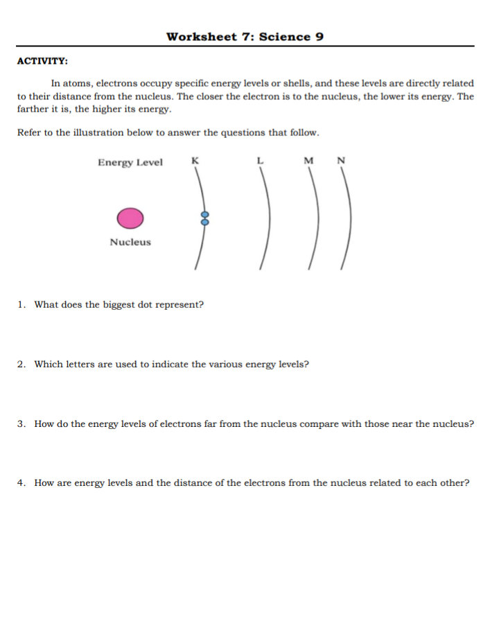 Worksheet 7: Science 9 ACTIVITY: In atoms, | StudyX