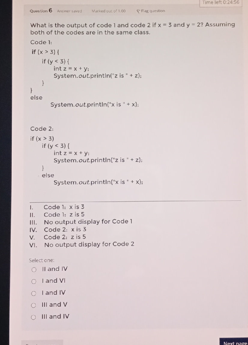 What is the output of code 1 and code 2 if x | StudyX