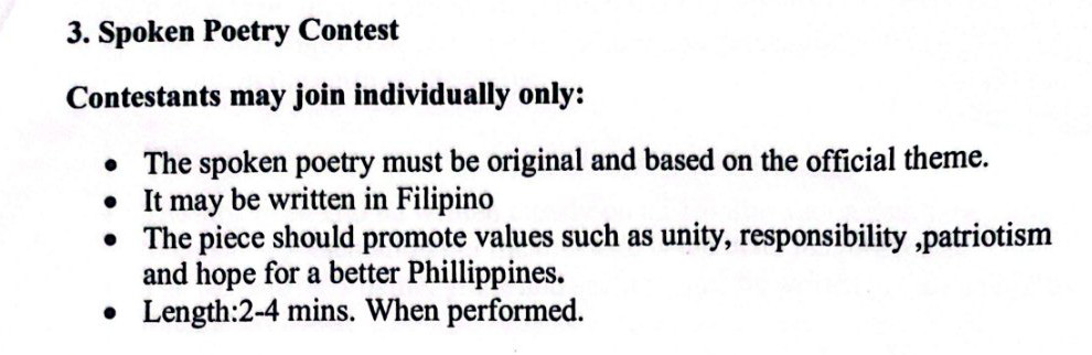 3. Spoken Poetry Contest Contestants may | StudyX