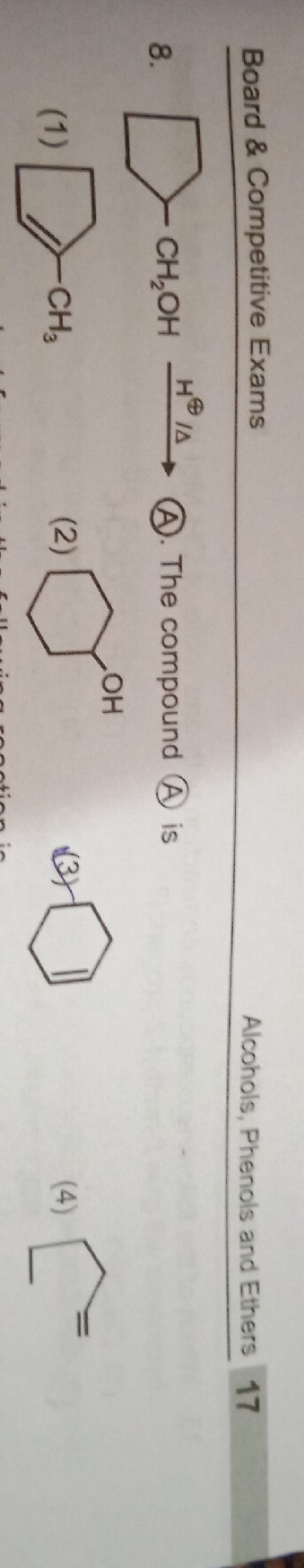 8. Cyclopentylmethanol reacts with $ {H}_2 | StudyX