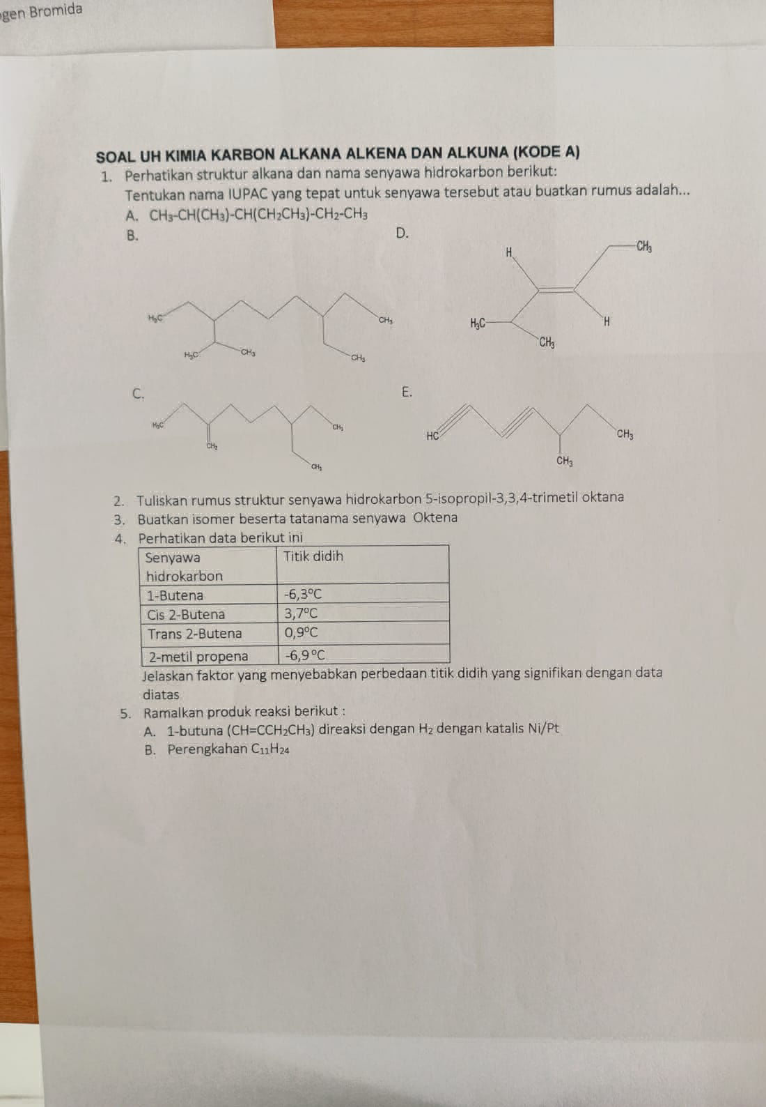 SOAL UH KIMIA KARBON ALKANA ALKENA DAN | StudyX