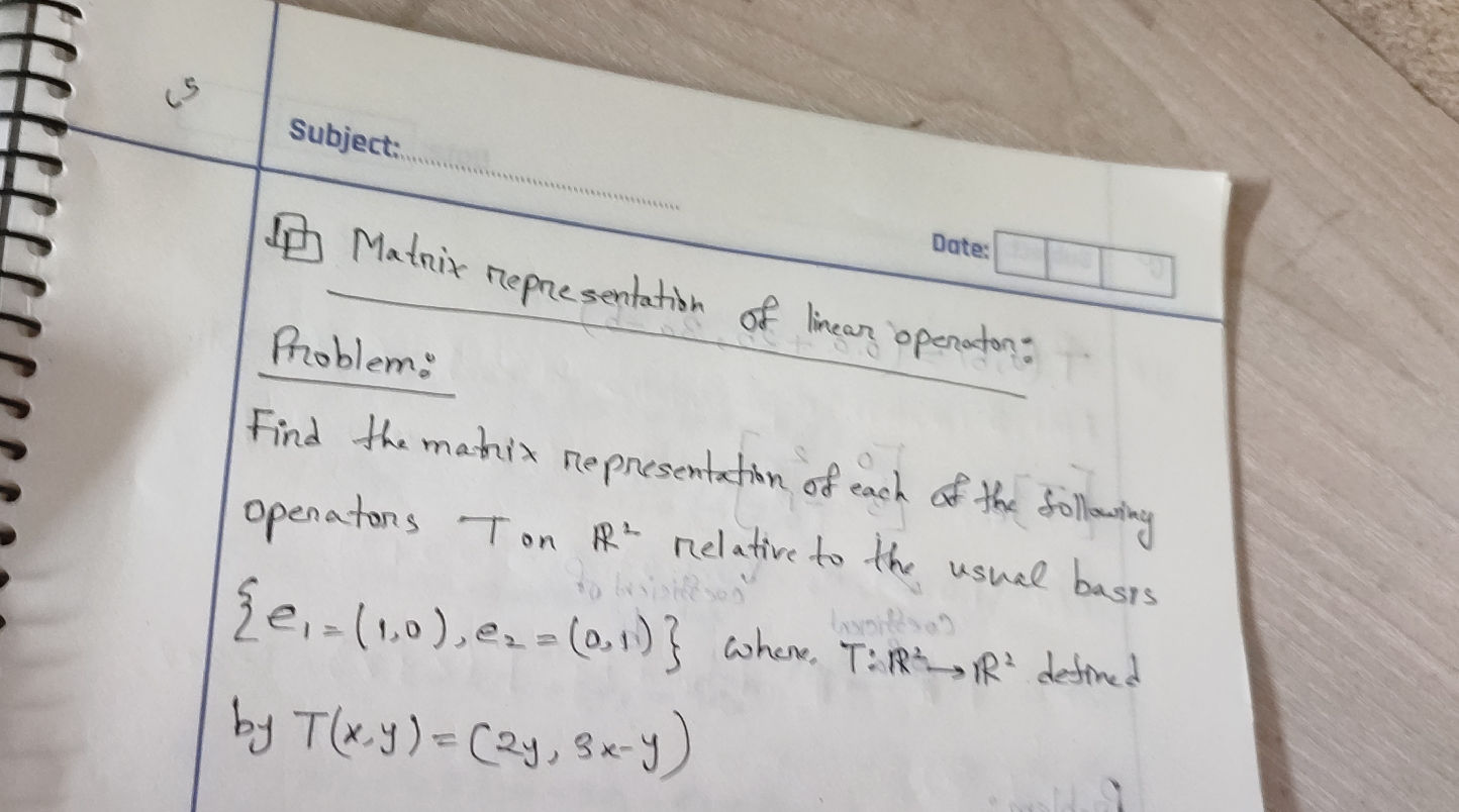 Matrix representation of linear operator: | StudyX