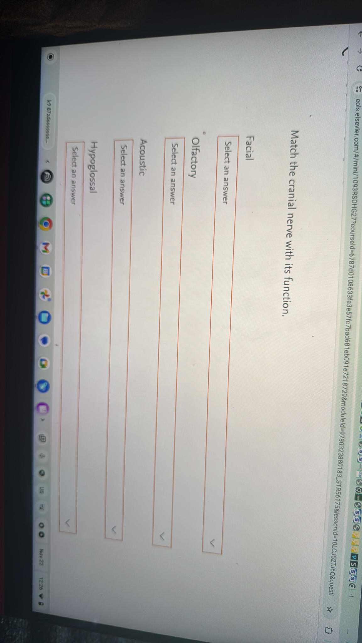 Match the cranial nerve with its function. | StudyX