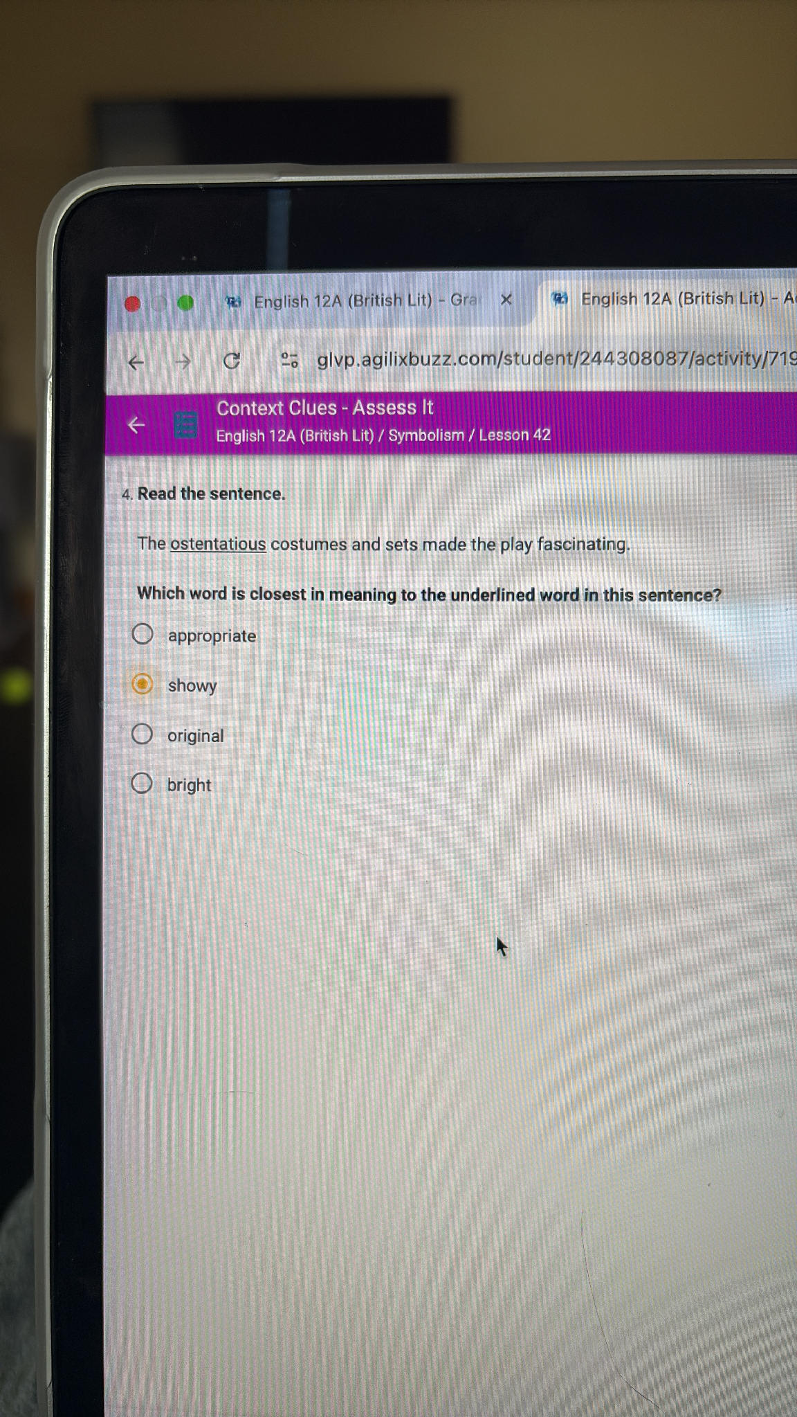 4. Read the sentence. The **ostentatious** | StudyX