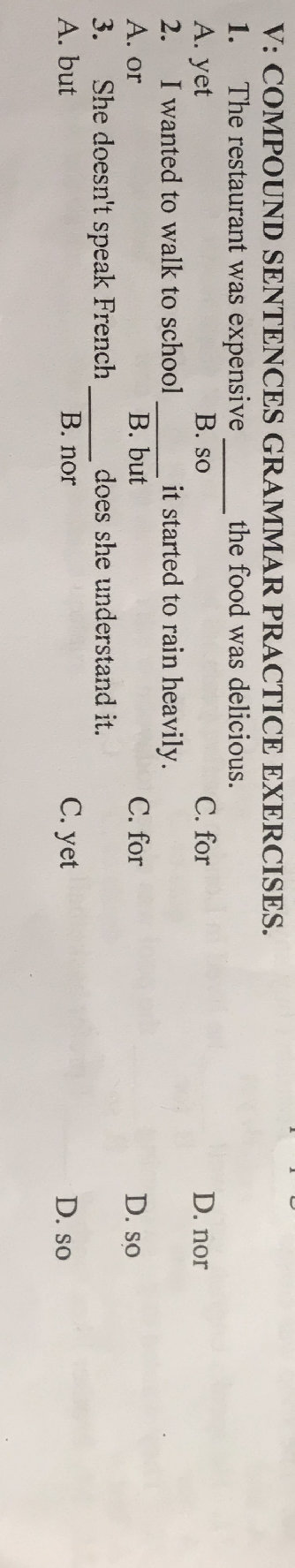 V: COMPOUND SENTENCES GRAMMAR PRACTICE | StudyX