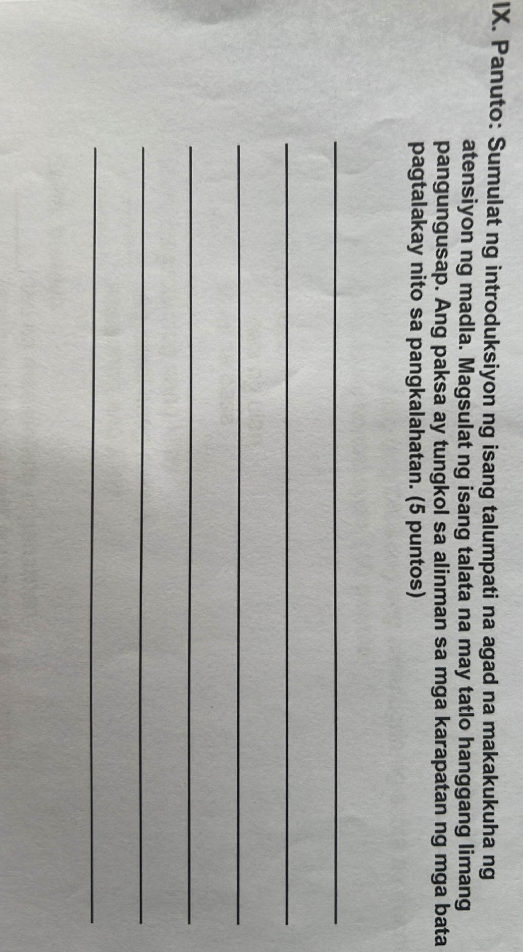 IX. Panuto: Sumulat ng introduksiyon ng | StudyX