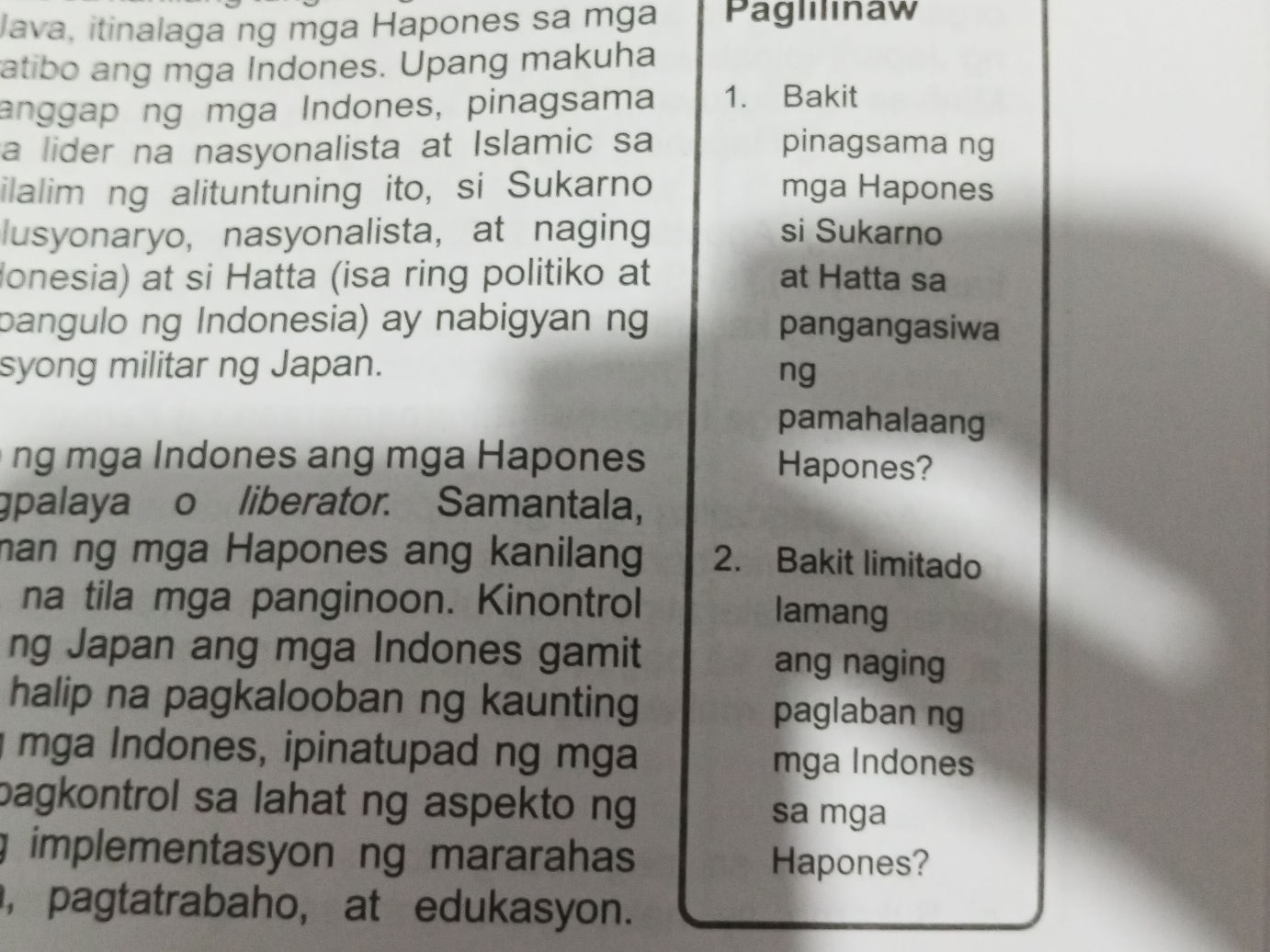 Java, itinalaga ng mga Hapones sa mga atibo | StudyX