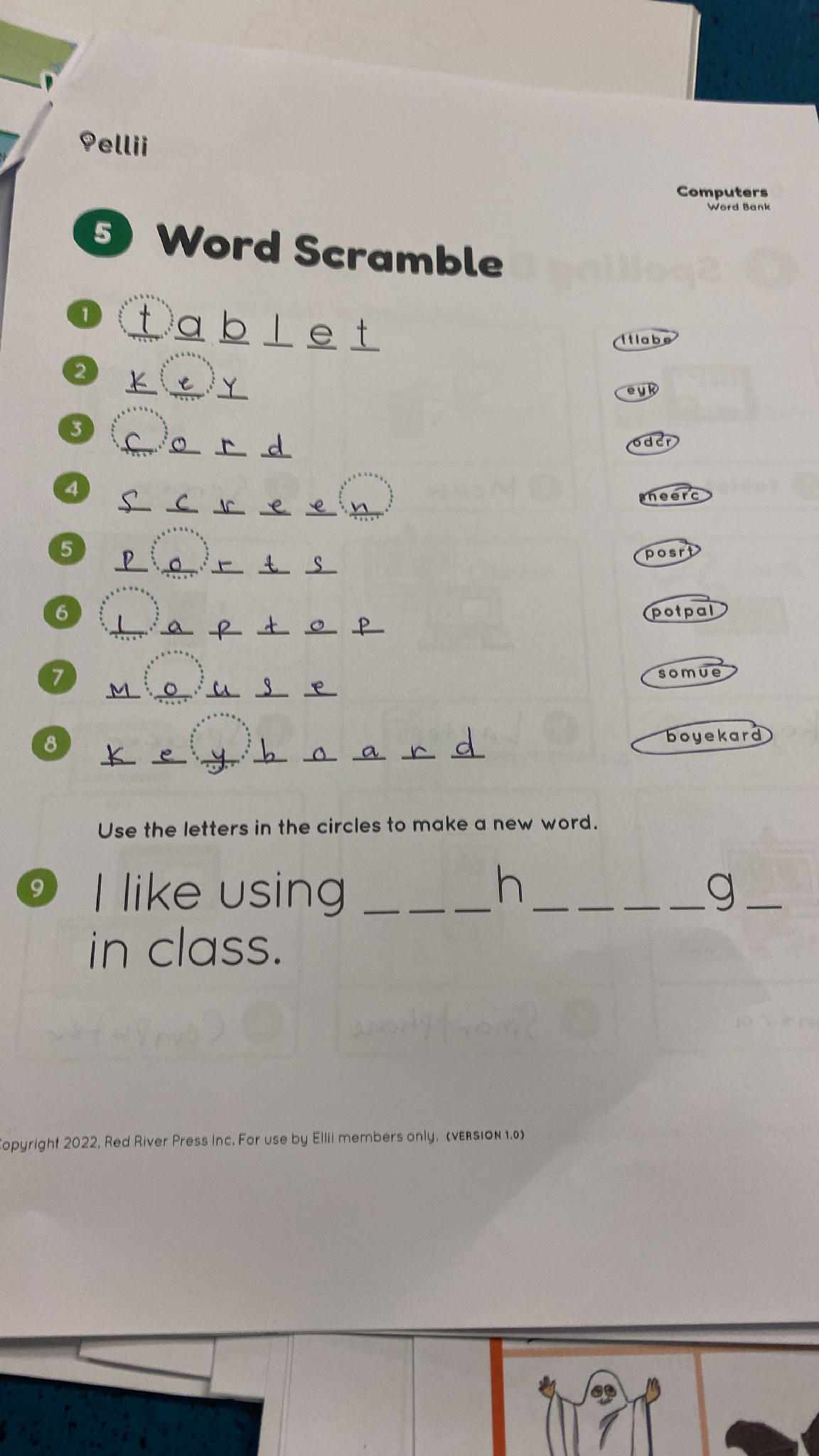 5 Word Scramble 1. t a b l e t (t) 2. k e y | StudyX