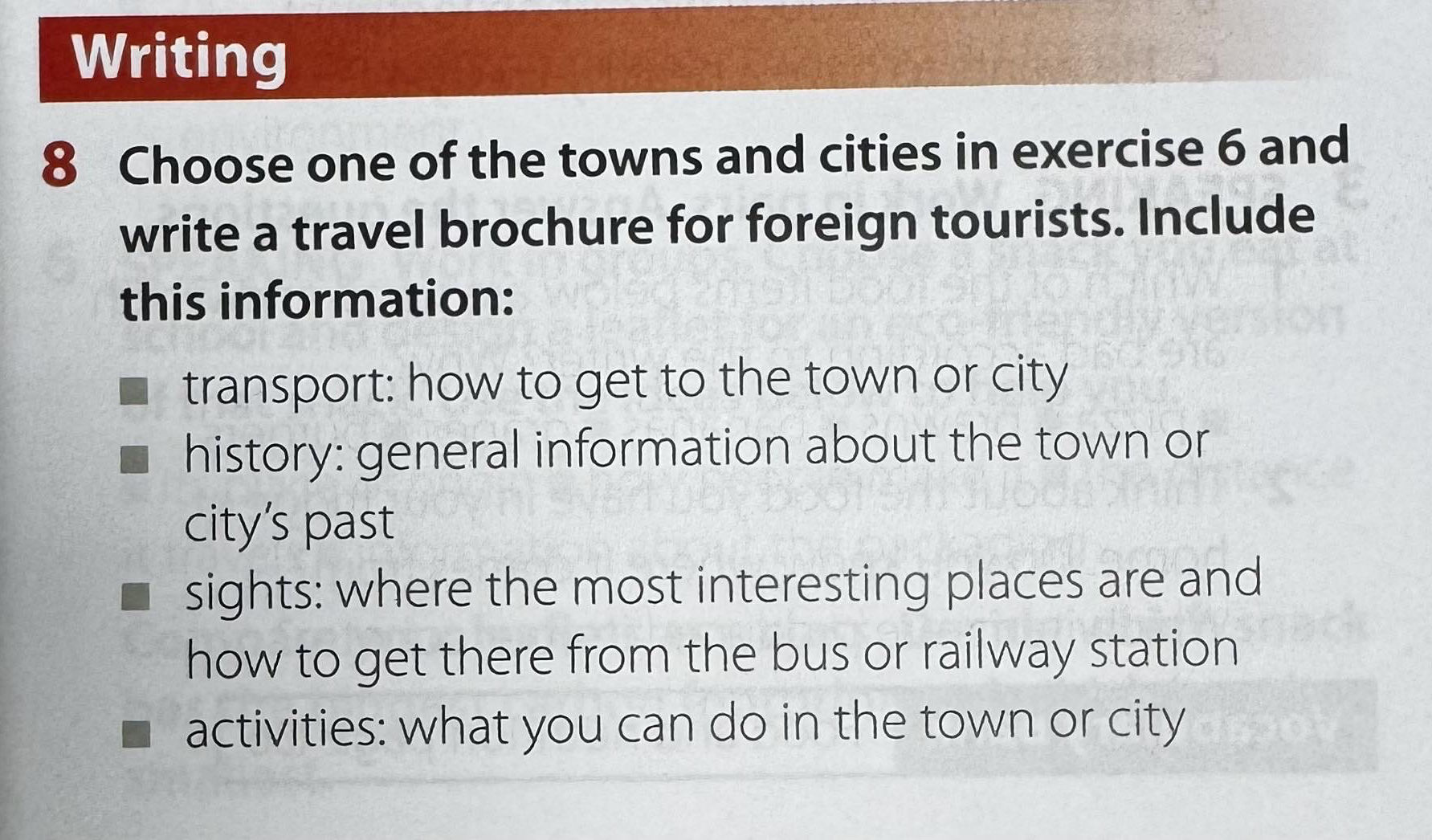 Writing Choose one of the towns and cities | StudyX