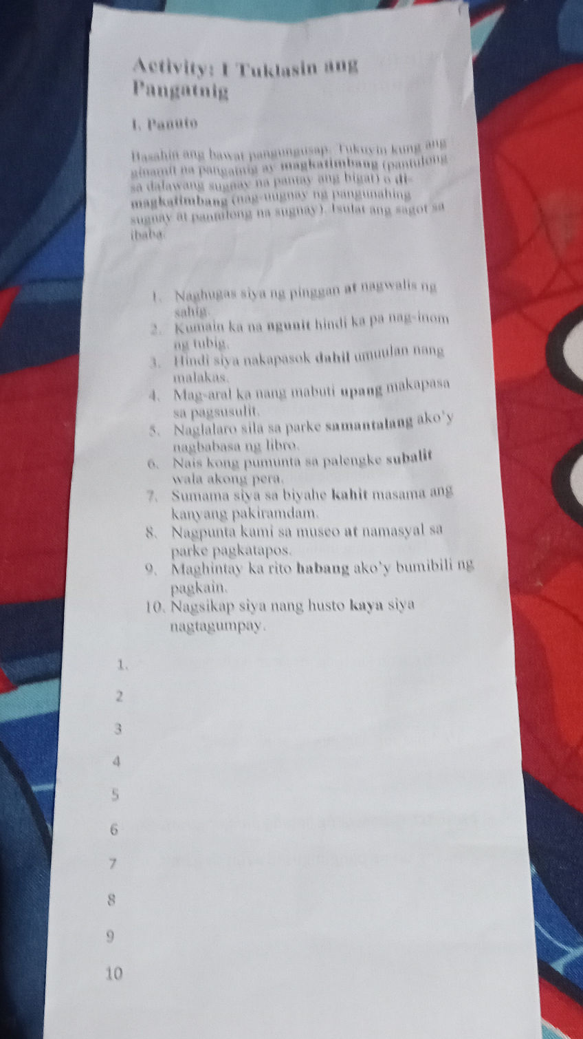 Activity: I Tuklasin ang Pangatnig 1. | StudyX