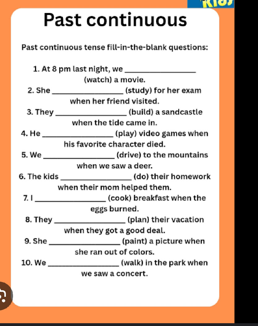 Past continuous tense fill-in-the-blank | StudyX