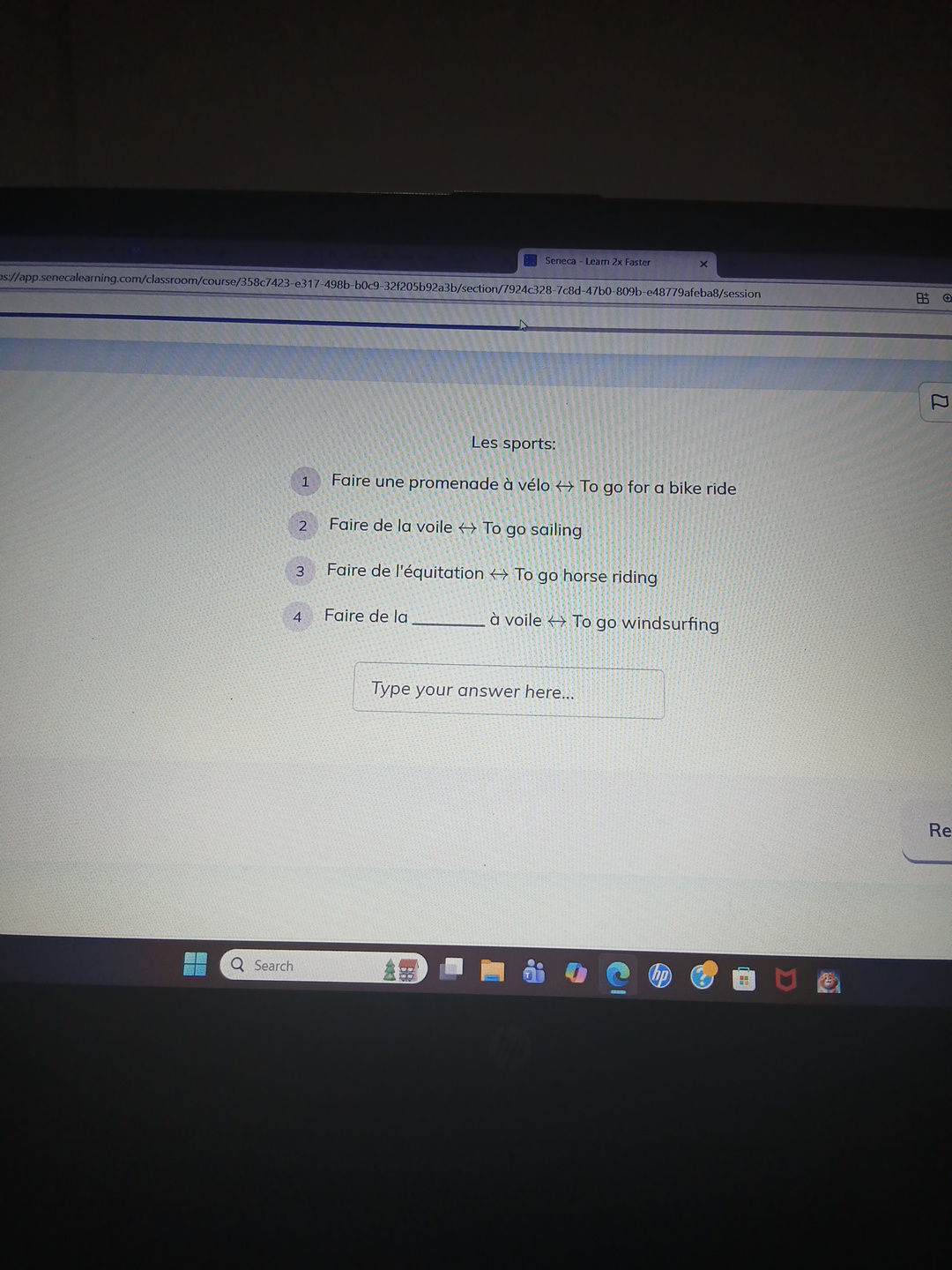 Les sports: 1 Faire une promenade à vélo ↔ | StudyX