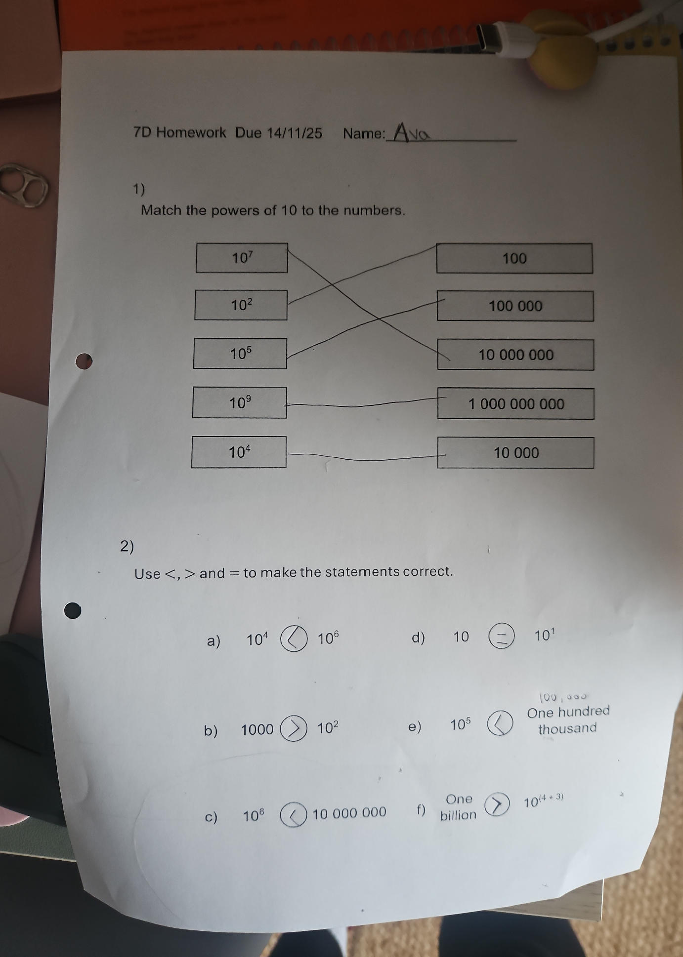 1) Match the powers of 10 to the numbers. | | StudyX